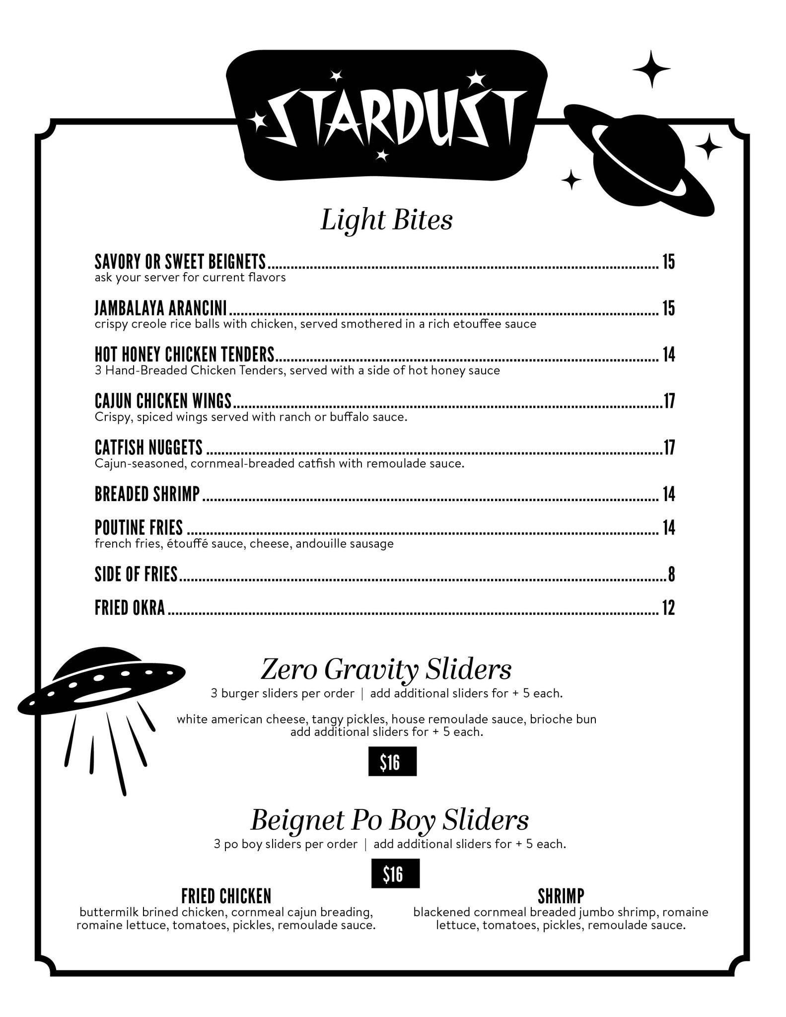 Menu • Stardust Lounge Chicago